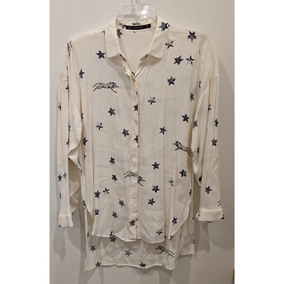 Zara | Tops | Zara Star And Leopard Print Blouse | Poshmark